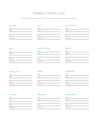 Vendor Contact List Template Download Printable PDF | Templateroller