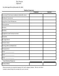 Medical Expenses Worksheet Download Fillable PDF | Templateroller