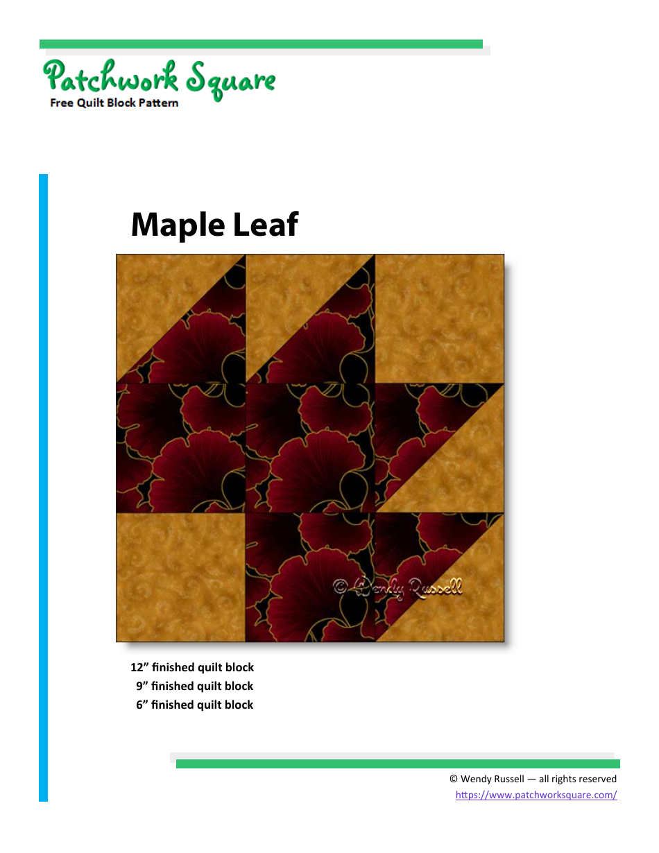 Maple Leaf Quilt Block Pattern - Patchwork Square Download Printable ...