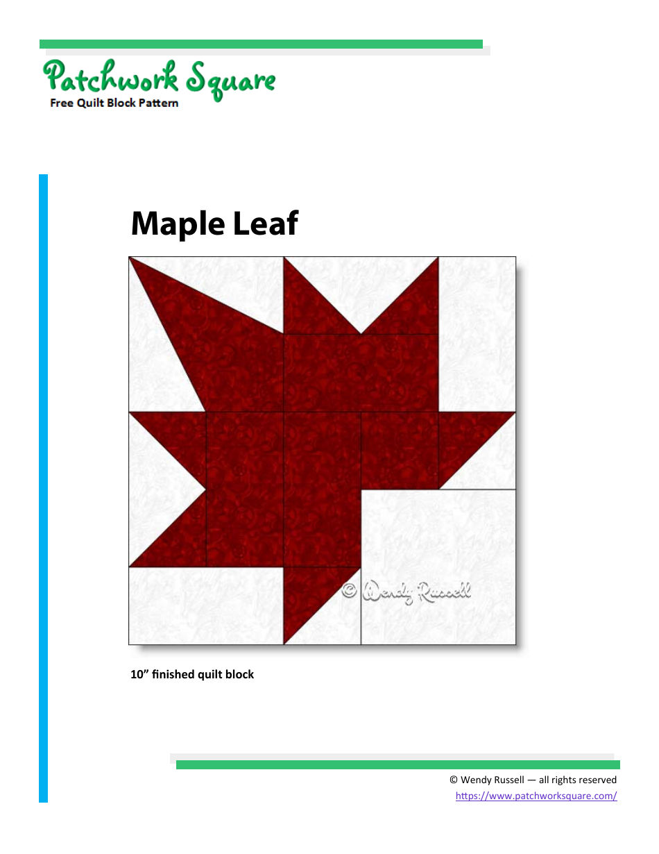 Maple Leaf Quilt Block Pattern - Wendy Russell Download Printable PDF | Templateroller