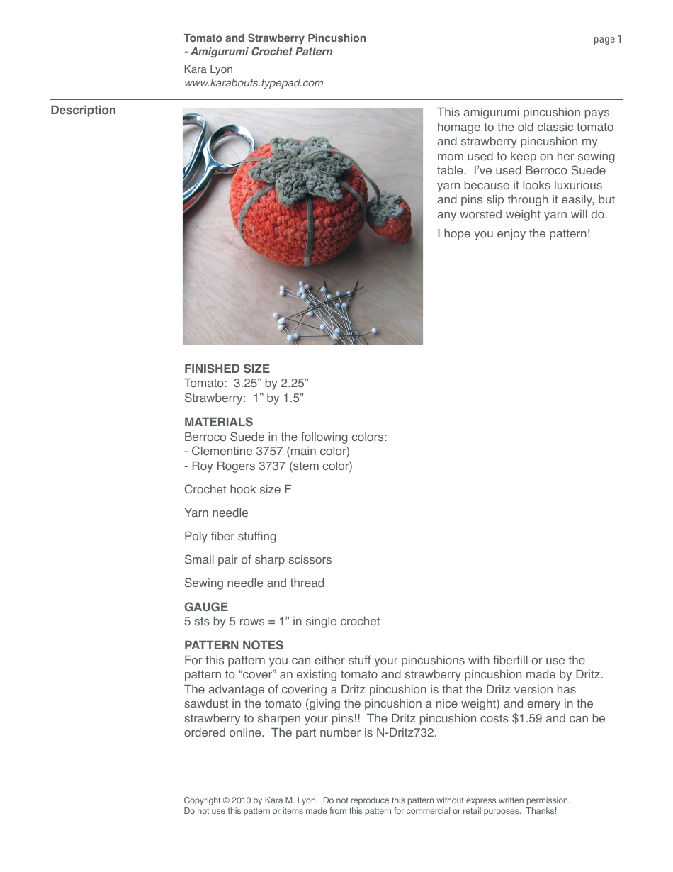 Tomato and Strawberry Pincushion Crochet Pattern - Kara M. Lyon ...