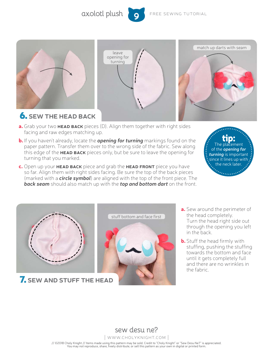 Axolotl Plush Sewing Templates Choly Knight Download Printable Pdf