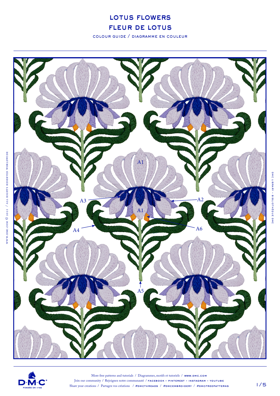 Lotus Flowers Embroidery Pattern Template Download Printable PDF ...