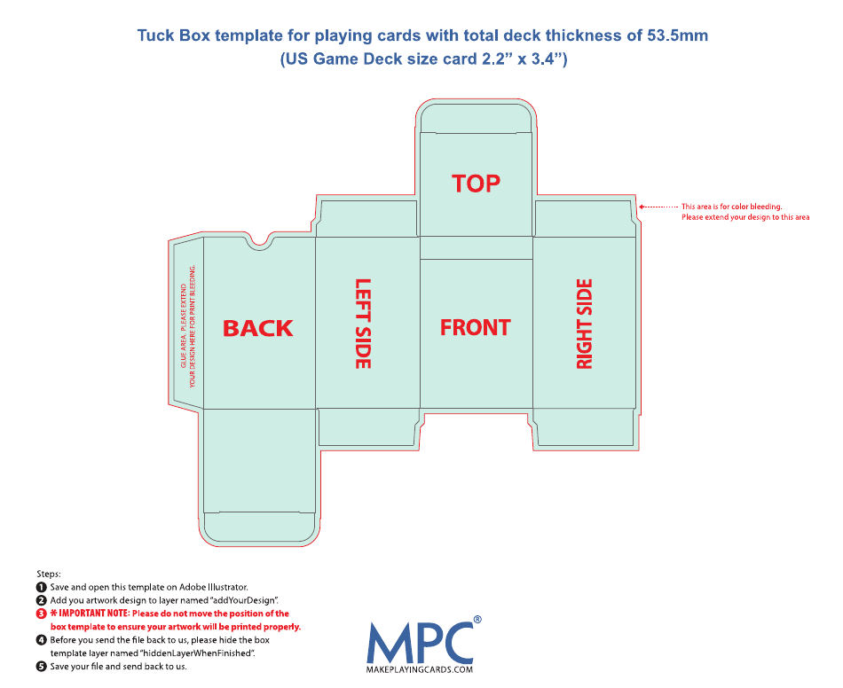 Tuck Box Template for Plaing Cards With Total Deck Thickness of 53.5mm ...