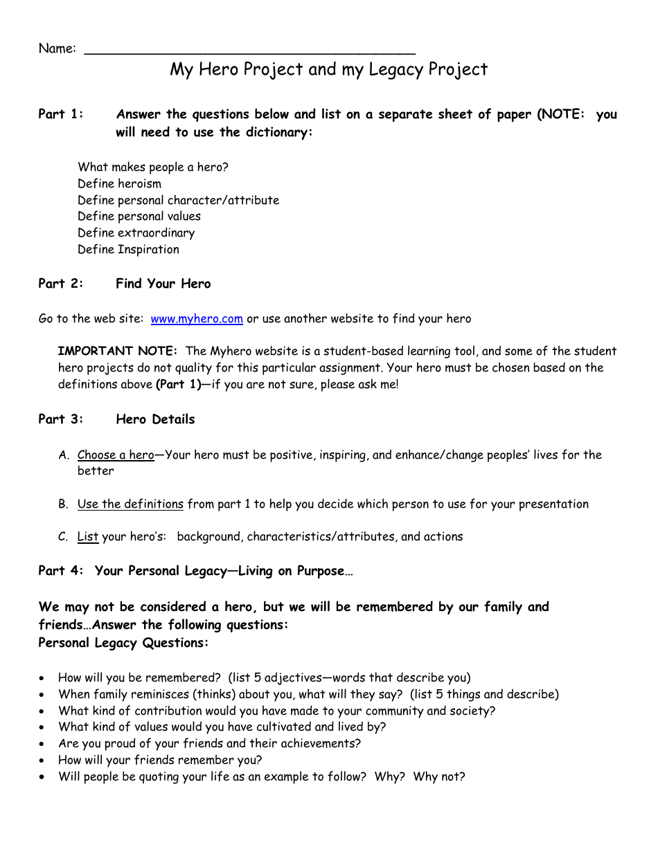 My Hero Project and My Legacy Project Templates Download Printable PDF ...