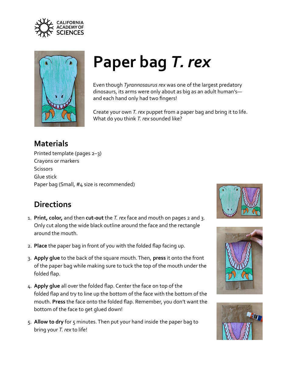 Paper Bag T. Rex Templates Download Printable PDF | Templateroller