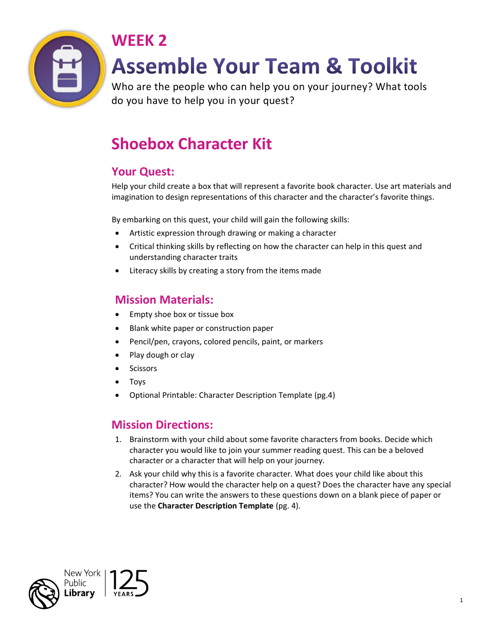 Shoebox Character Description Template Download Fillable PDF ...