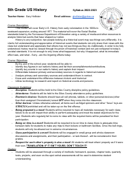 2023 8th Grade US History Syllabus Download Printable PDF | Templateroller
