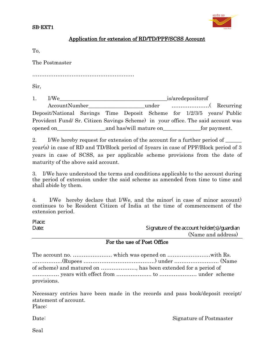 Form SB-EXT1 - Fill Out, Sign Online and Download Printable PDF, India | Templateroller