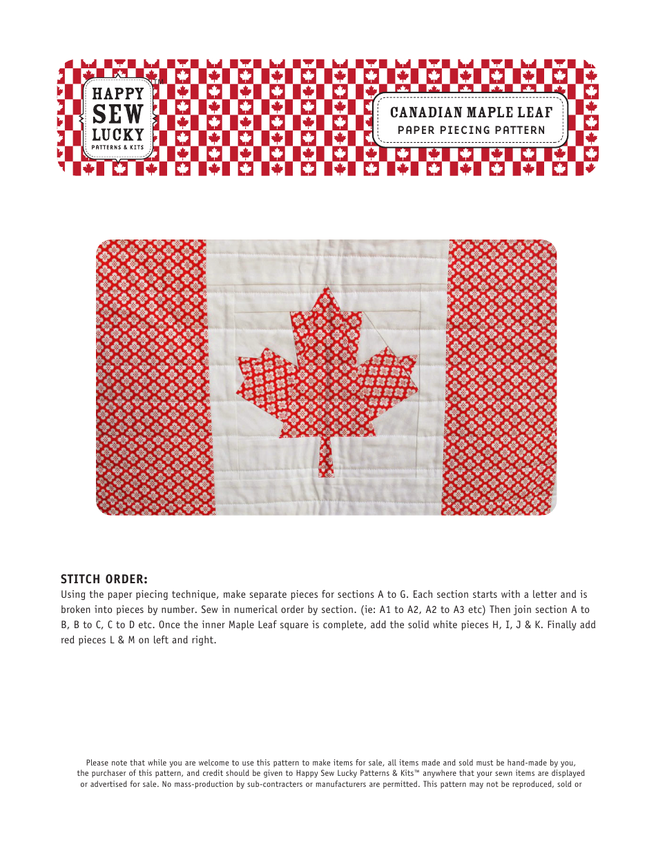 Canadian Maple Leaf Paper Piecing Pattern Download Printable PDF ...