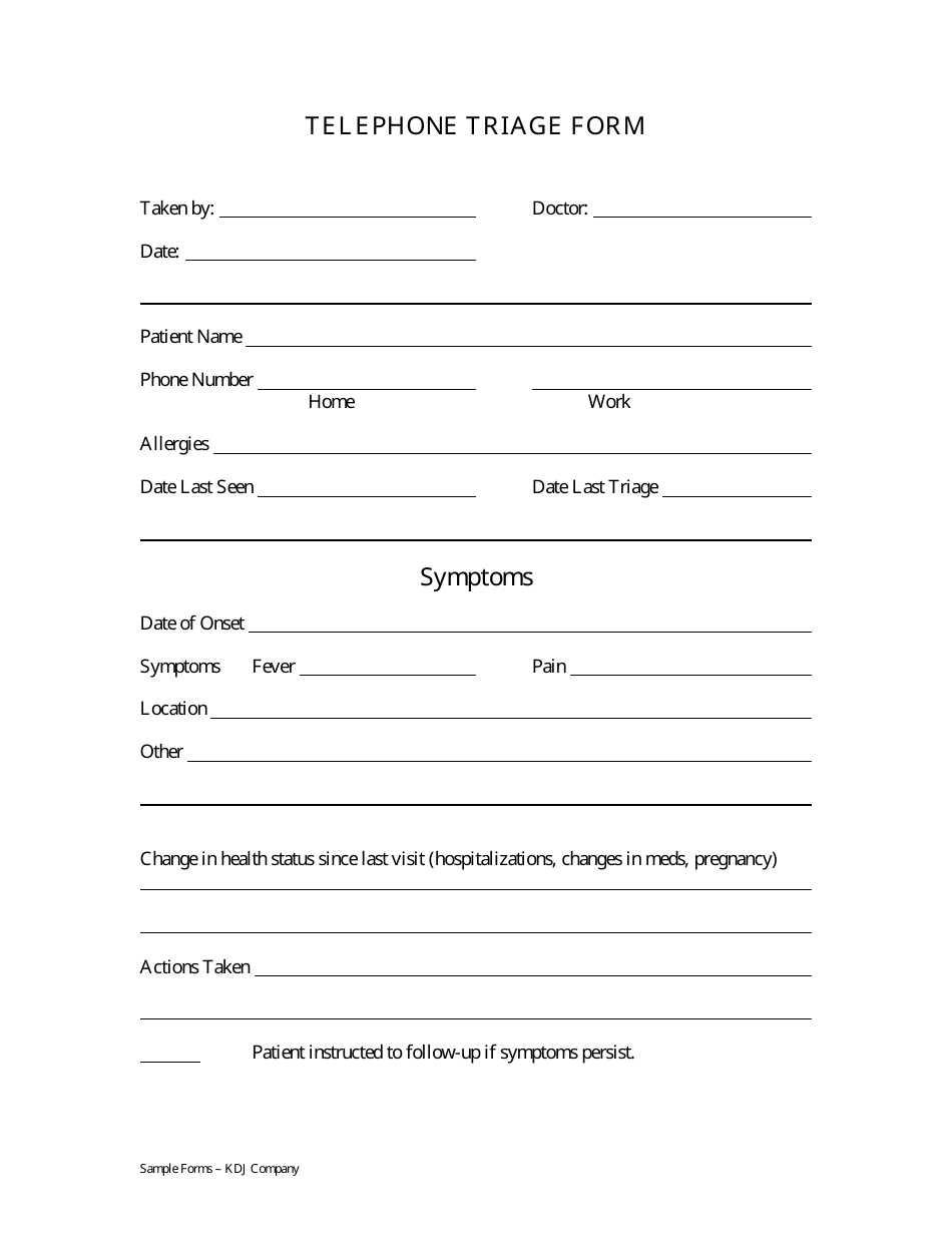 Telephone Triage Form - Kdj Company - Fill Out, Sign Online and ...