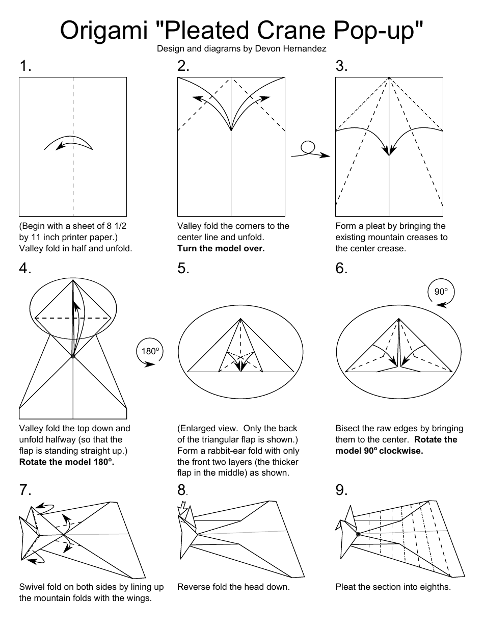 Origami Pleated Crane Pop-Up Download Printable PDF | Templateroller