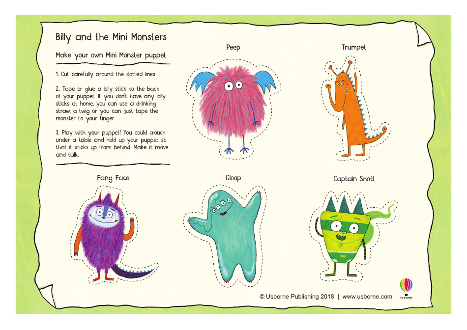 Billy and the Mini Monsters Finger Puppet Templates Download Printable ...