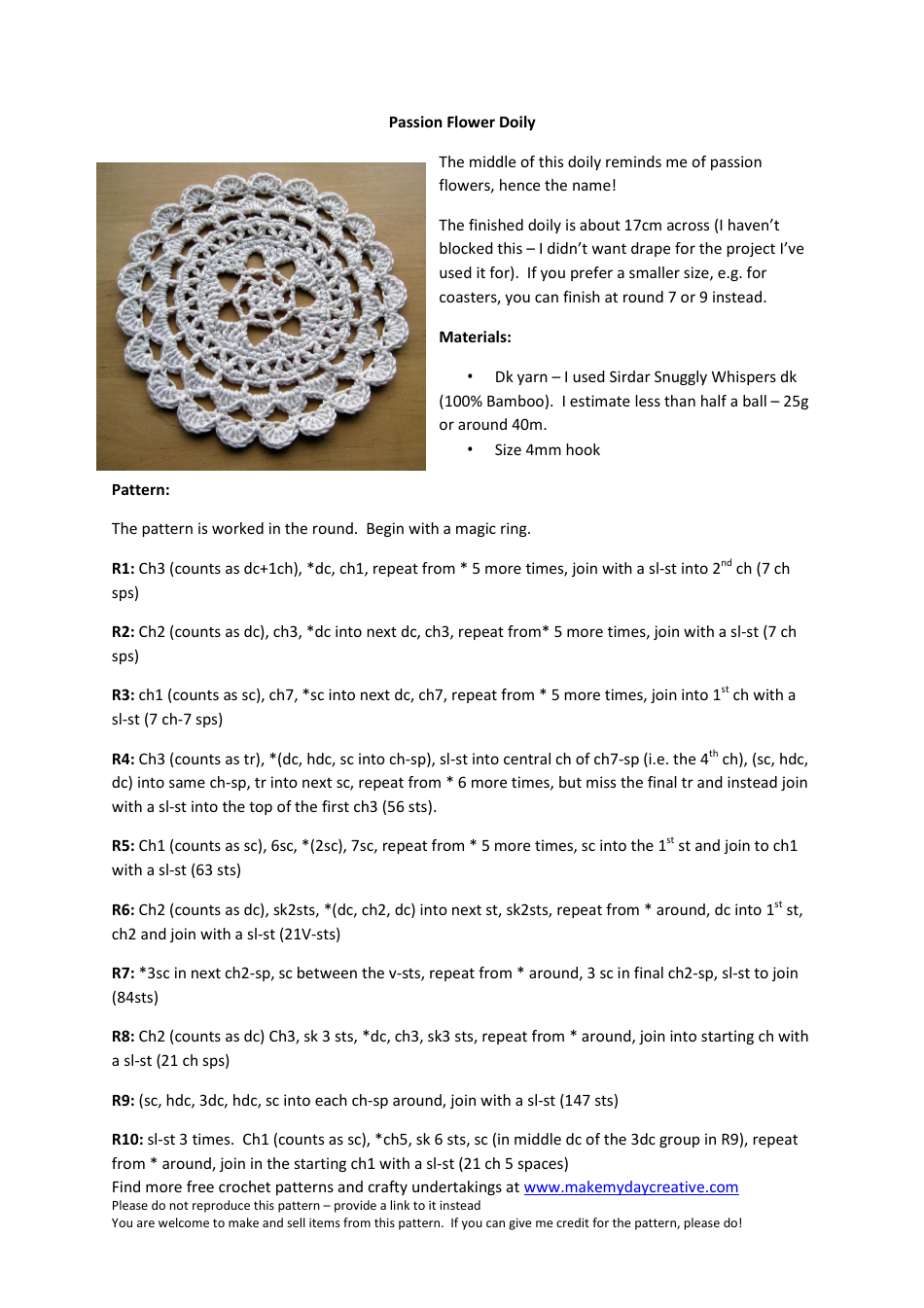 Flower Doily Crochet Pattern Download Printable PDF | Templateroller