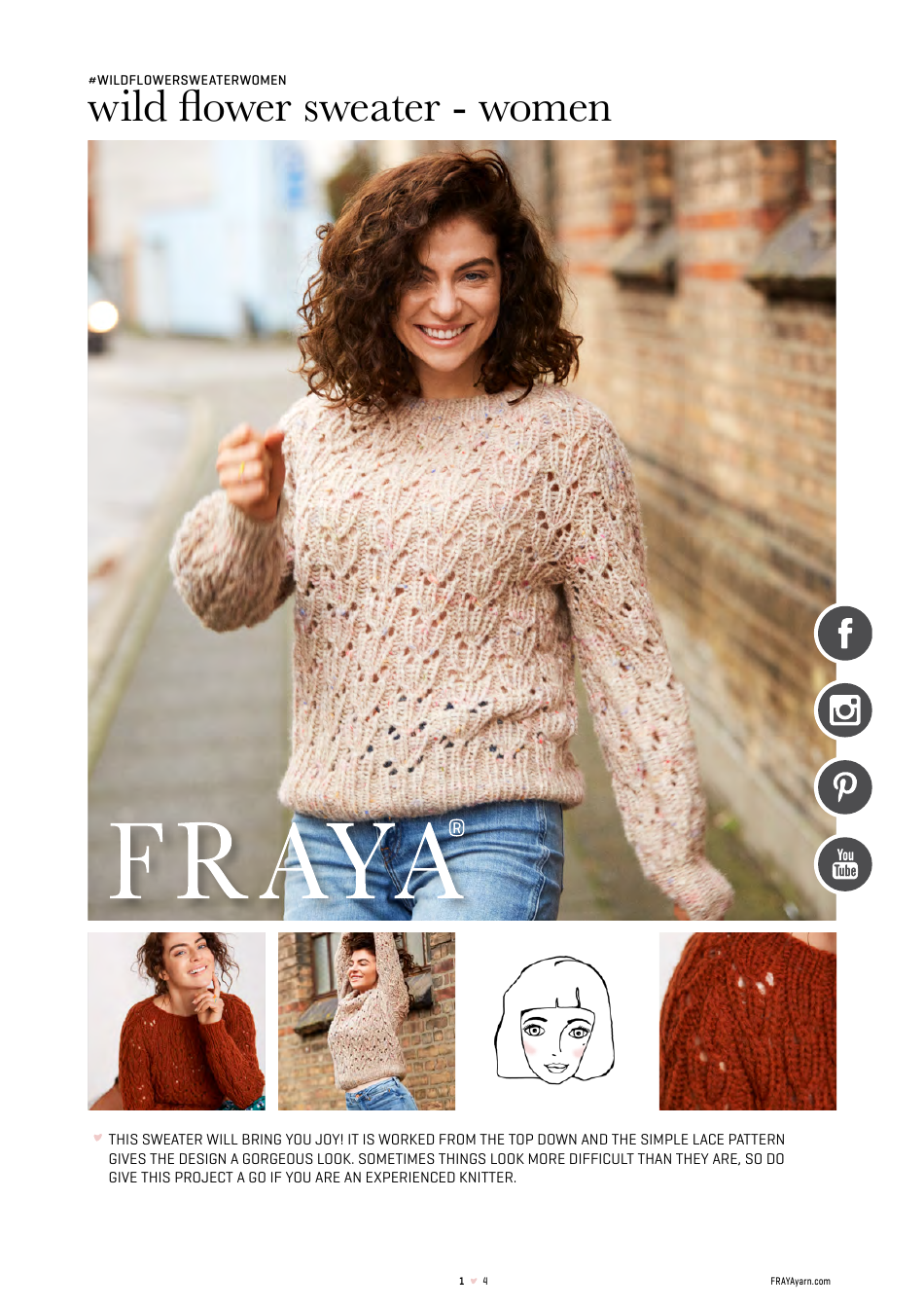 Wild Flower Women's Sweater Knitting Pattern and Chart - Frayayarn ...