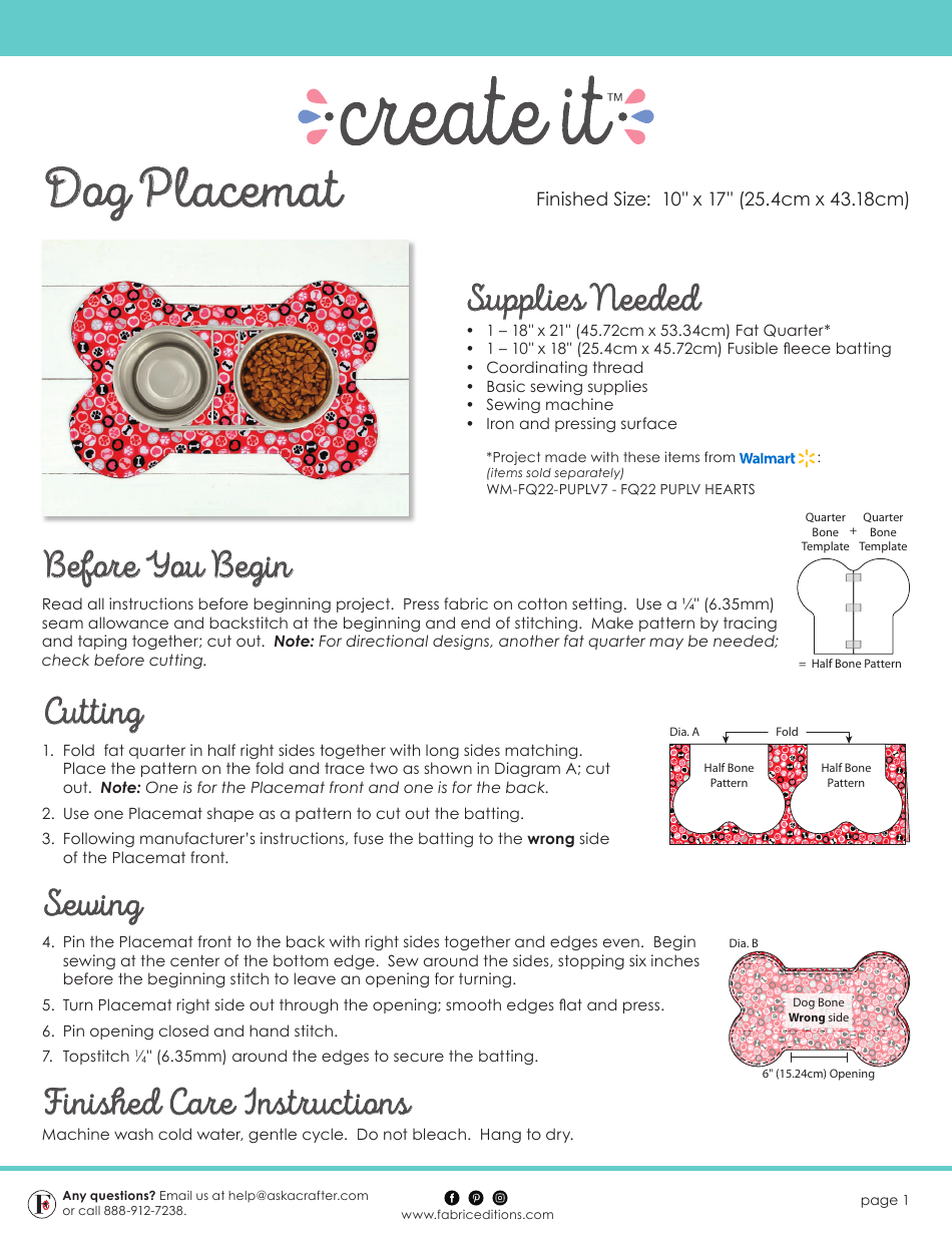Quarter Bone Placemat Template Download Printable PDF | Templateroller