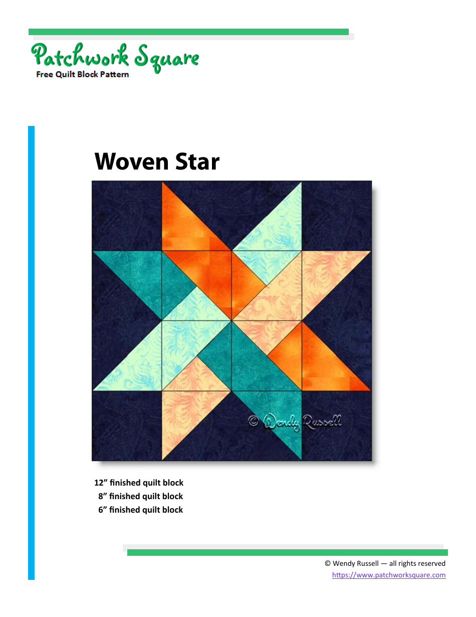 Woven Star Quilt Block Pattern - Wendy Russell Download Printable PDF ...