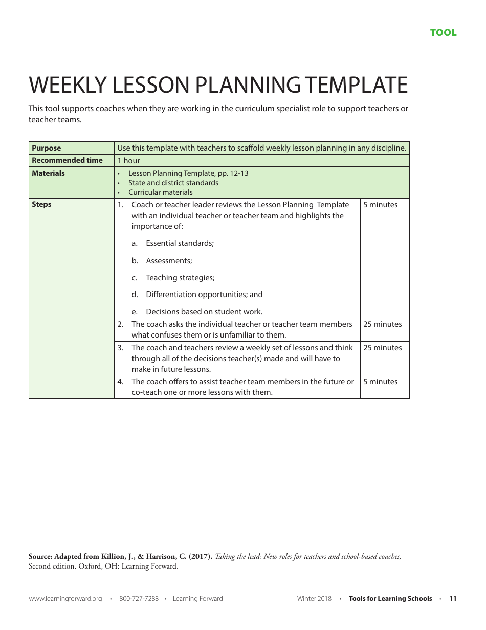 Weekly Lesson Planning Template Download Printable PDF | Templateroller