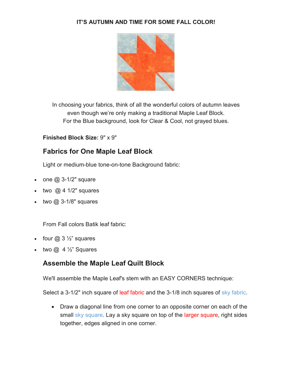 Autumn Maple Leaf Quilt Block Pattern Download Printable PDF ...