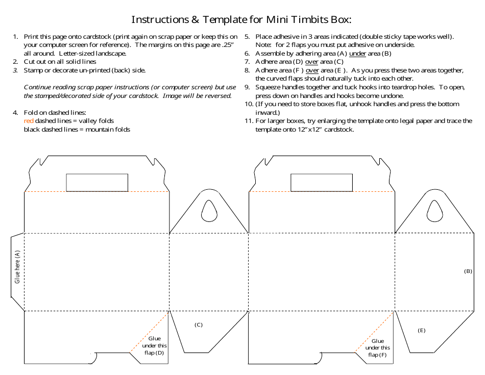 Mini Timbits Box Template Download Printable PDF | Templateroller