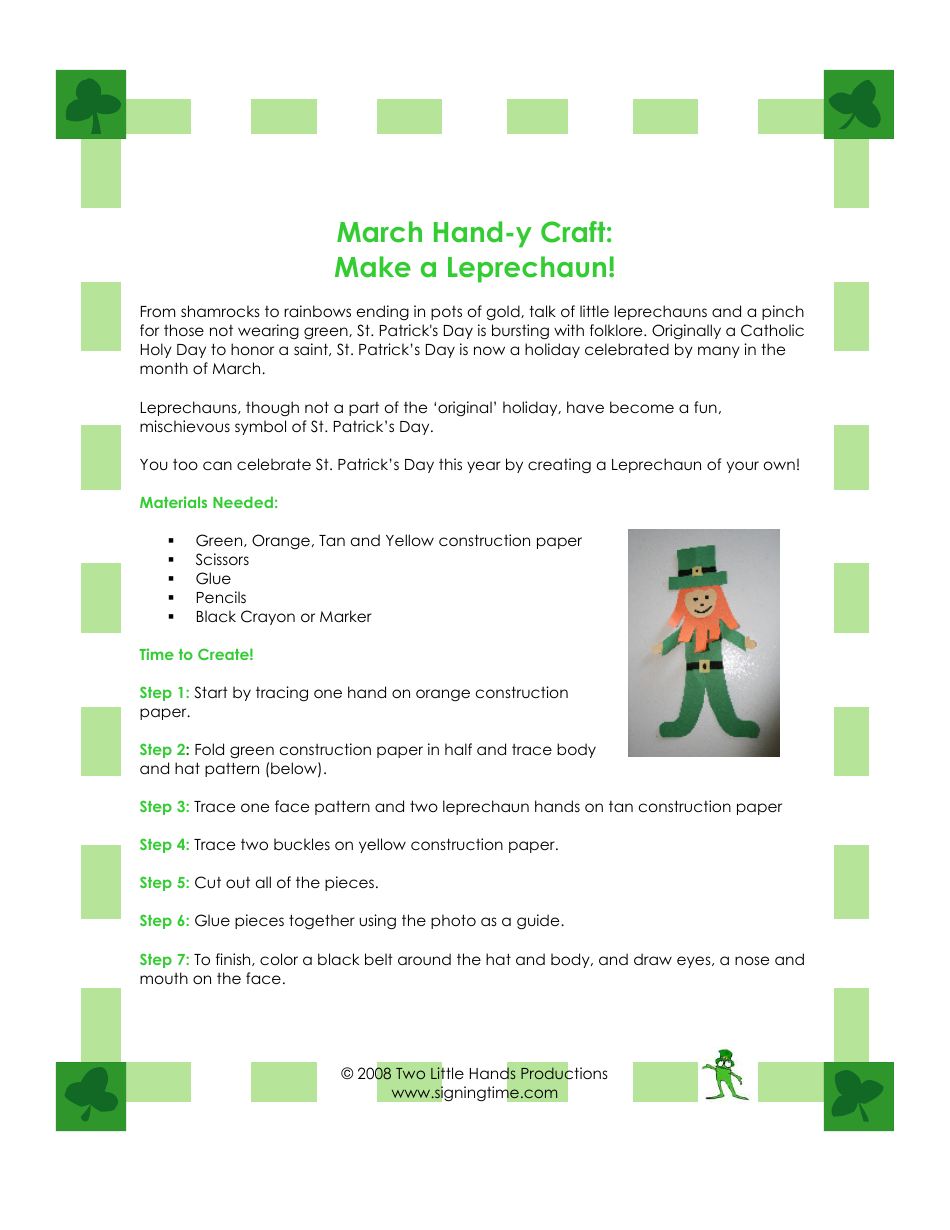Paper Leprechaun Template - Two Little Hands Productions Download ...