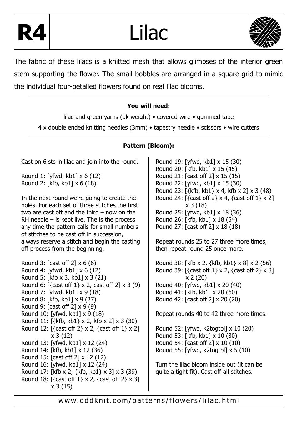 Lilac Knitting Pattern Download Printable PDF | Templateroller