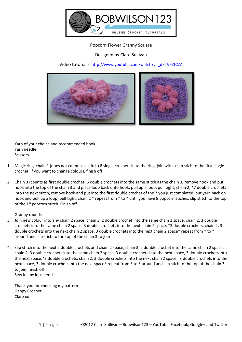 Popcorn Flower Granny Square Pattern - Clare Sullivan Download ...