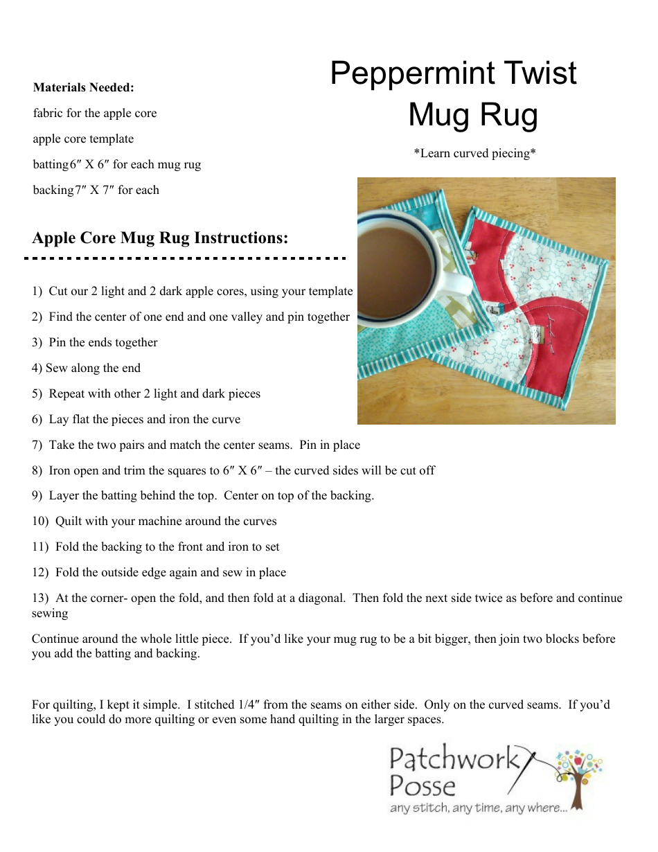 Apple Core Mug Rug Templates Download Printable PDF | Templateroller