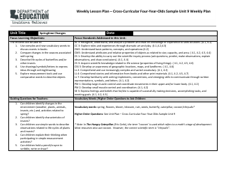 Louisiana Weekly Lesson Plan - Cross-curricular Four-Year-Olds Sample ...