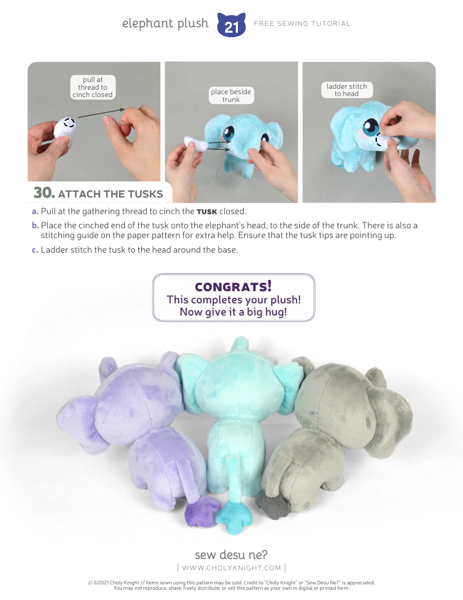 Elephant Plush Sewing Templates Choly Knight Download Printable Pdf