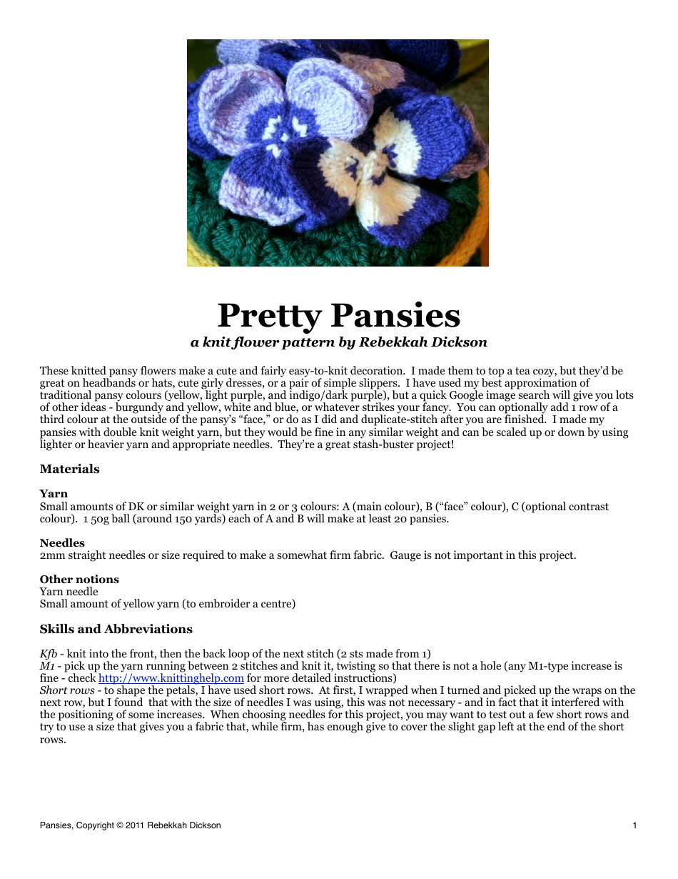 Pretty Pansies Knitting Pattern Download Printable PDF | Templateroller