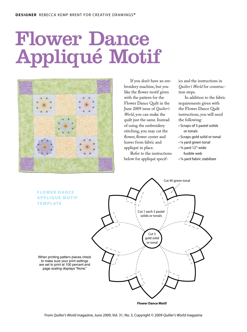 Flower Dance Applique Motif Pattern Template Download Printable PDF ...