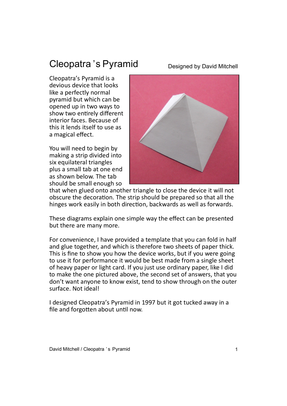 Origami Cleopatra's Pyramid Guide Download Printable PDF | Templateroller