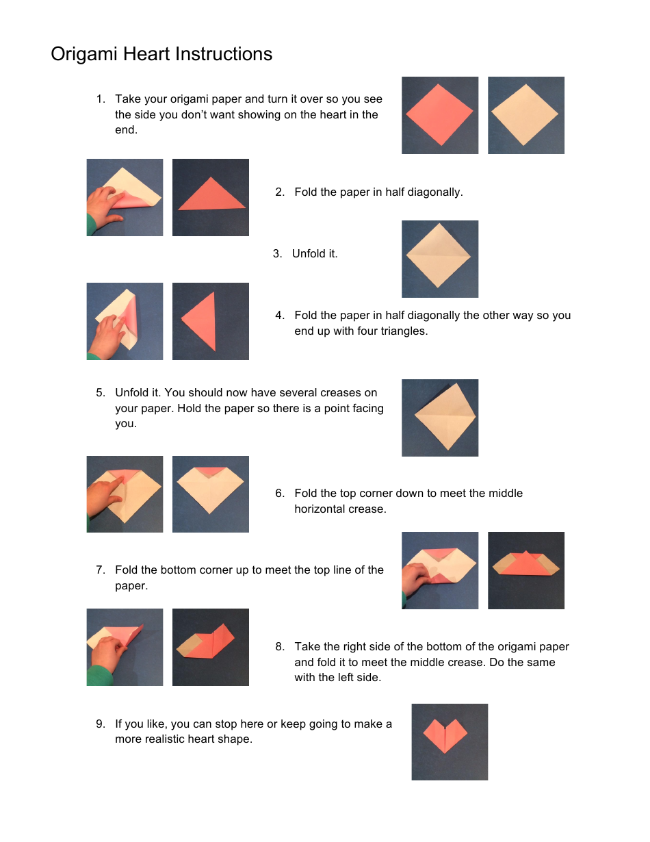 Origami Heart Guide Download Printable PDF | Templateroller