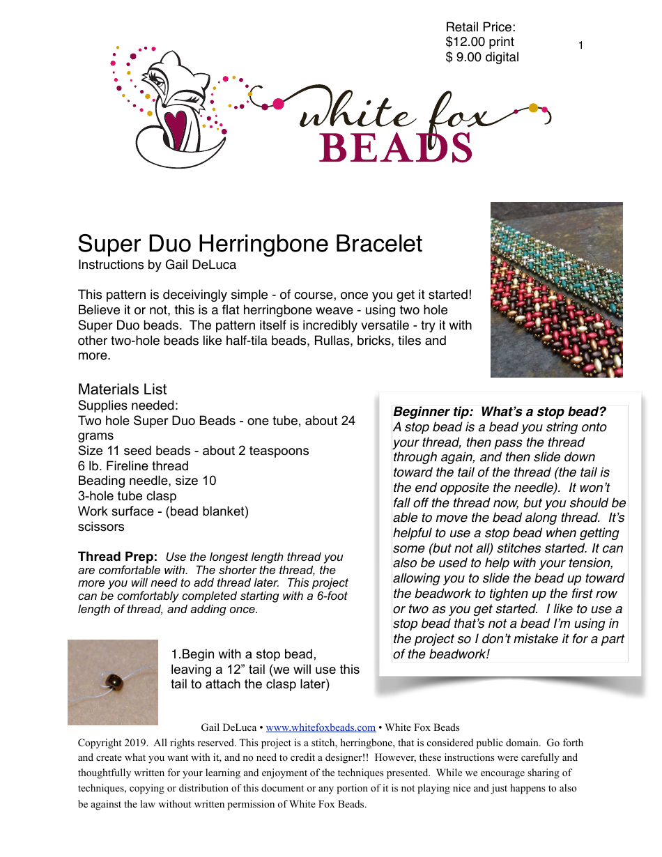 Super Duo Herringbone Bracelet Beading Pattern Download Printable PDF ...