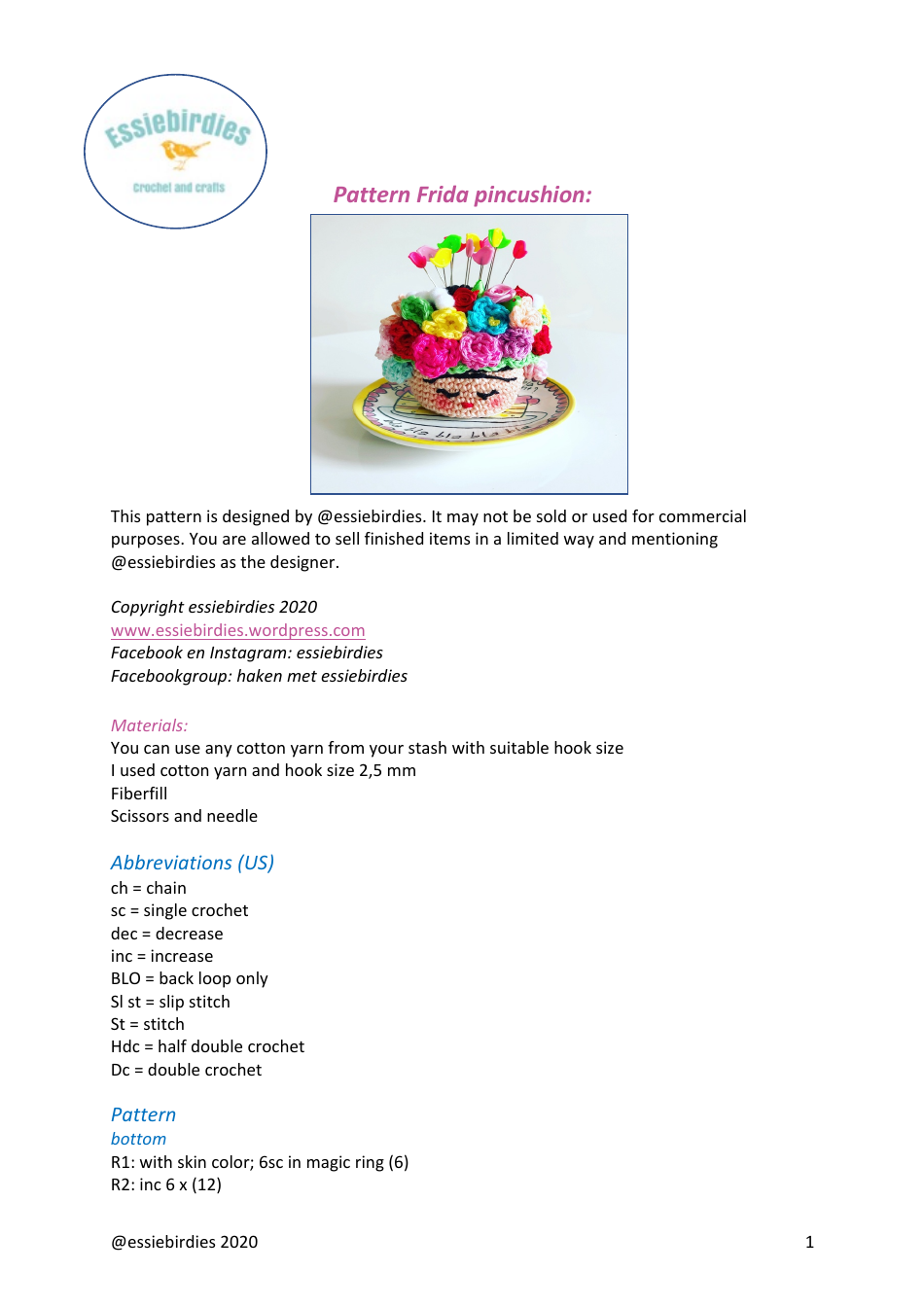 Frida Pincushion Sewing Pattern Download Printable PDF | Templateroller