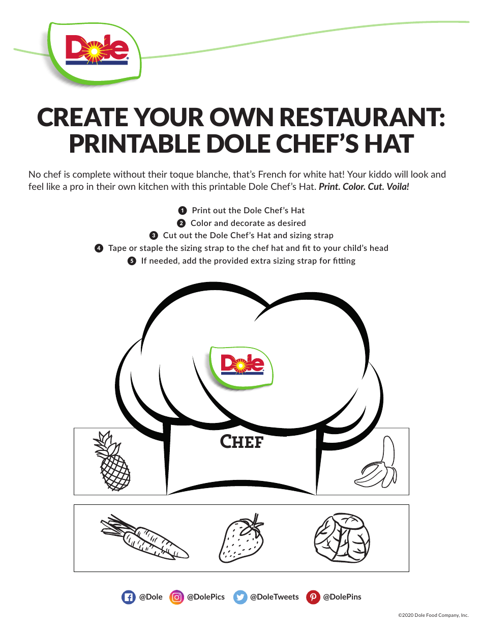 Chef's Hat Template - Dole Download Printable PDF | Templateroller