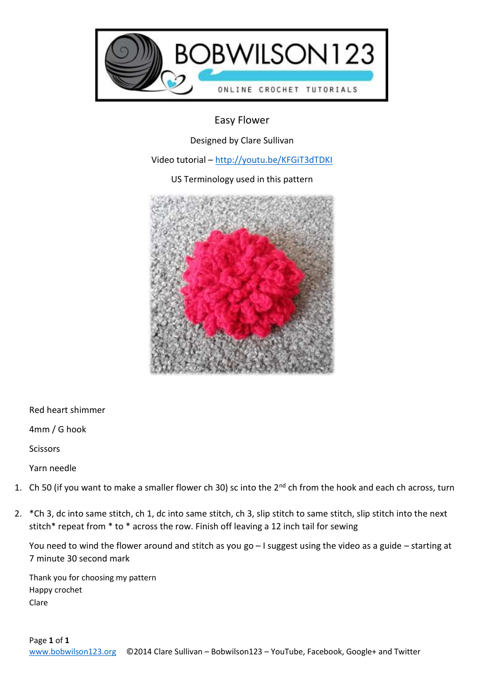 Easy Flower Crochet Pattern Download Printable PDF | Templateroller