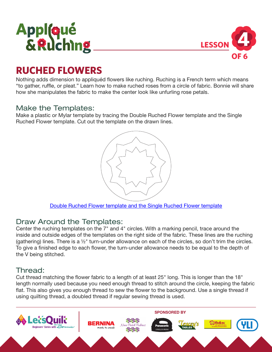 Ruched Flower Quilt Pattern Templates Download Printable PDF ...