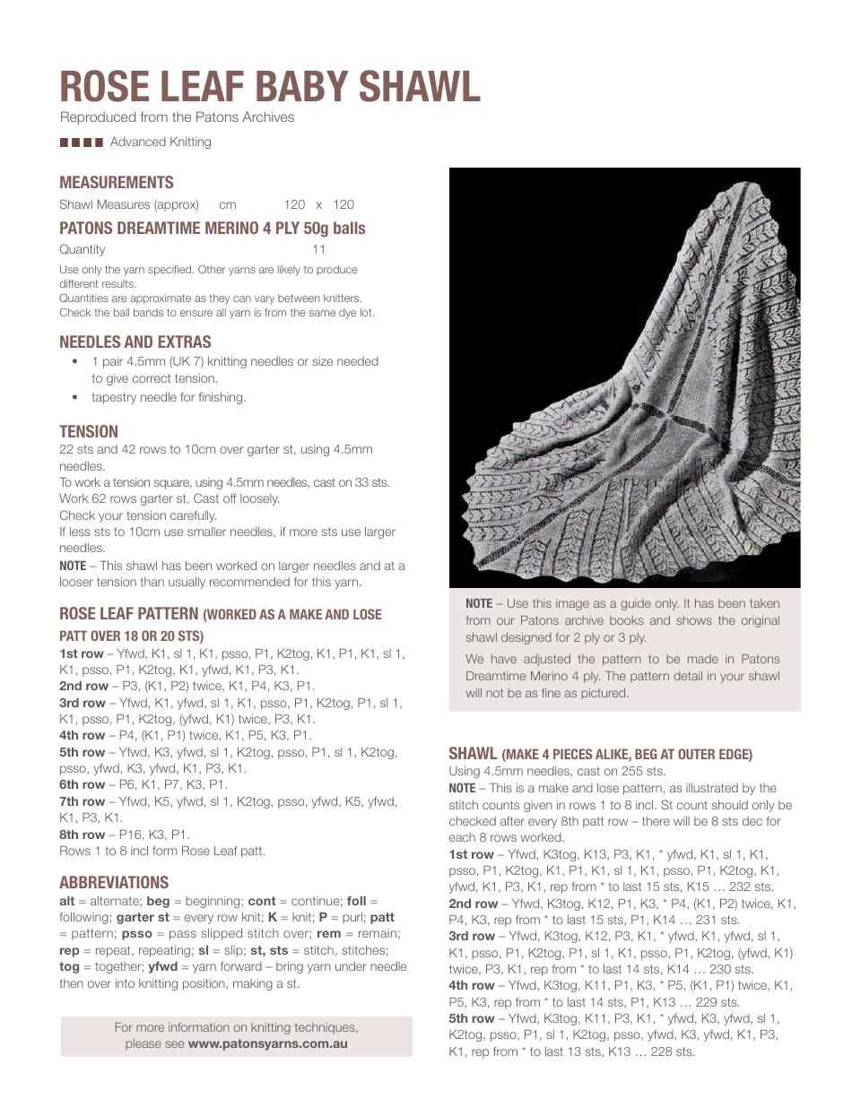 Rose Leaf Baby Shawl Knitting Pattern Download Printable PDF ...