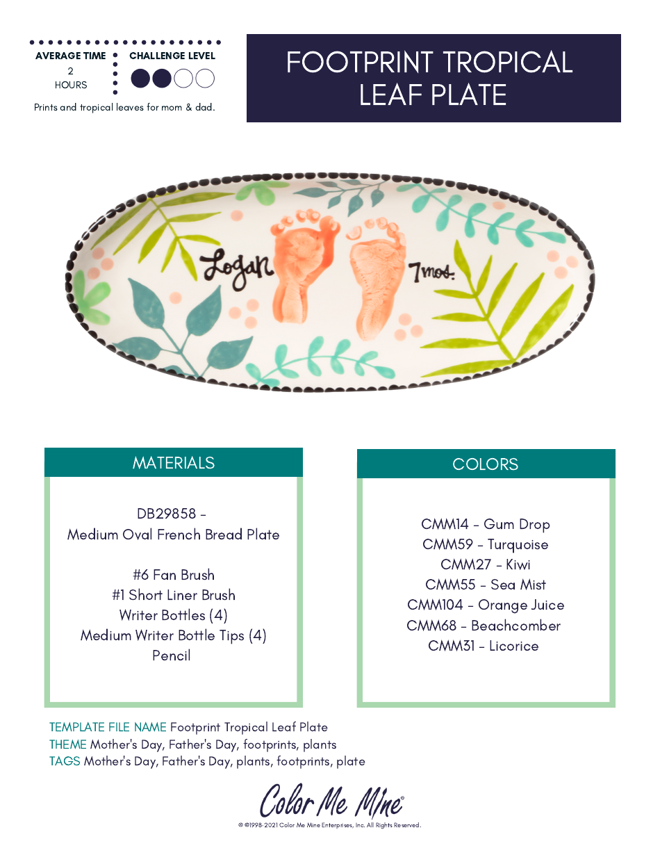 Footprint Tropical Leaf Plate Pattern Template - Color Me Mine ...