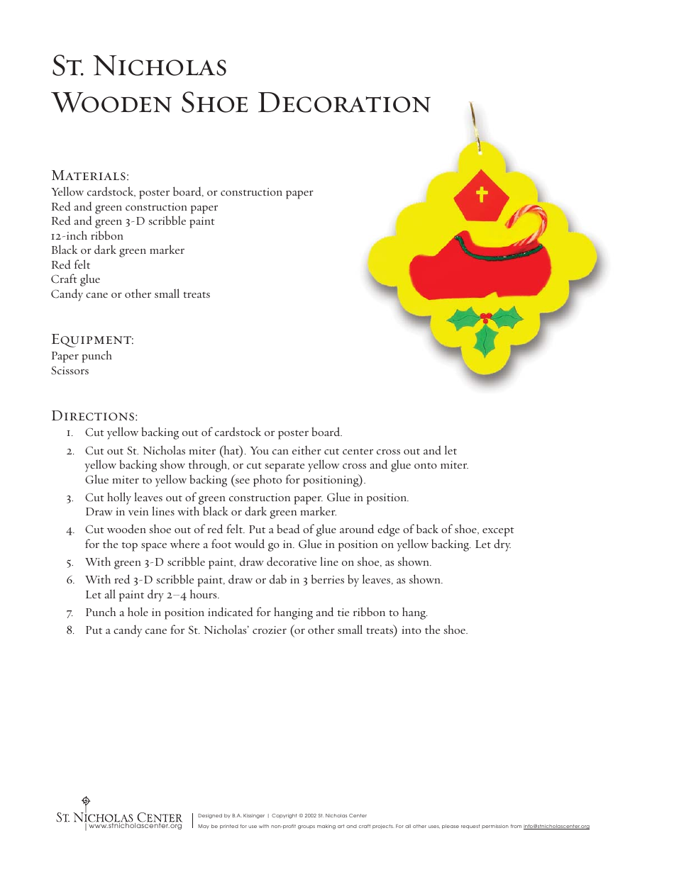 St. Nicholas Wooden Shoe Decoration Templates - St. Nicholas Center ...