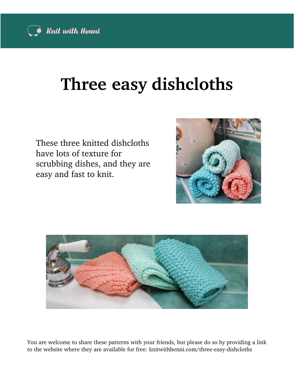 Easy Dishcloth Knitting Patterns Download Printable PDF | Templateroller