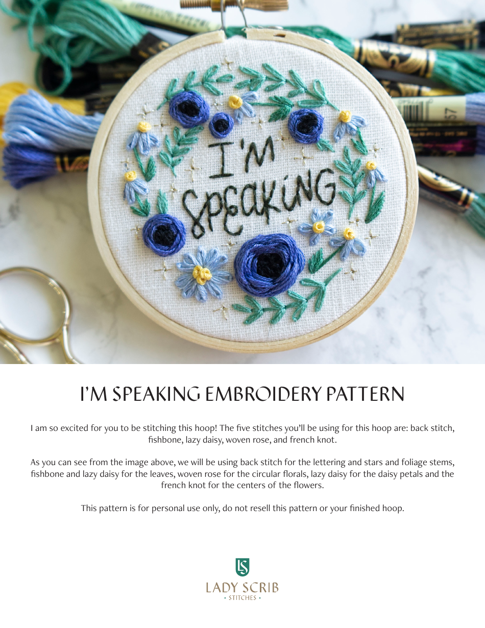I'm Speaking Embroidery Pattern Template Download Printable PDF ...