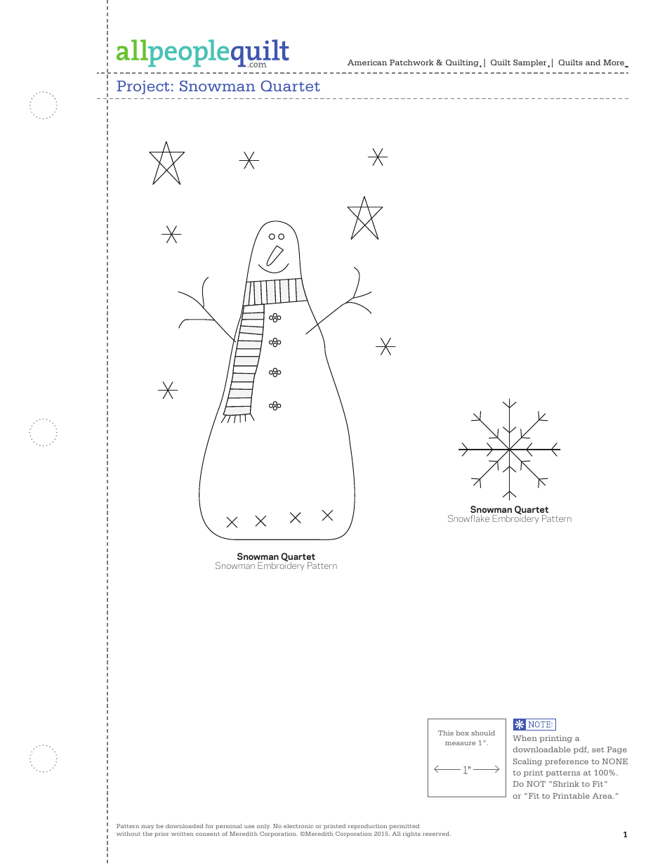 Snowman Quartet Embroidery Pattern Template Download Printable PDF ...