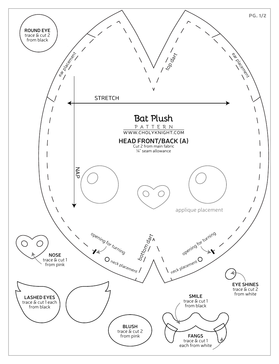 Bat Plush Sewing Pattern Template Download Printable PDF | Templateroller