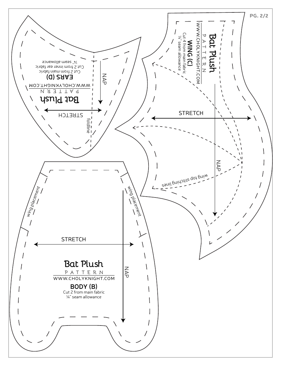 Bat Plush Sewing Pattern Template Download Printable PDF | Templateroller