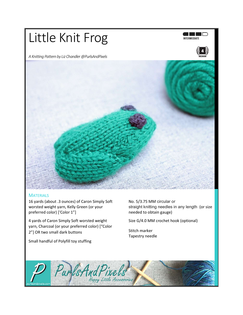 Little Frog Knitting Pattern - Purlsandpixels Download Printable PDF ...
