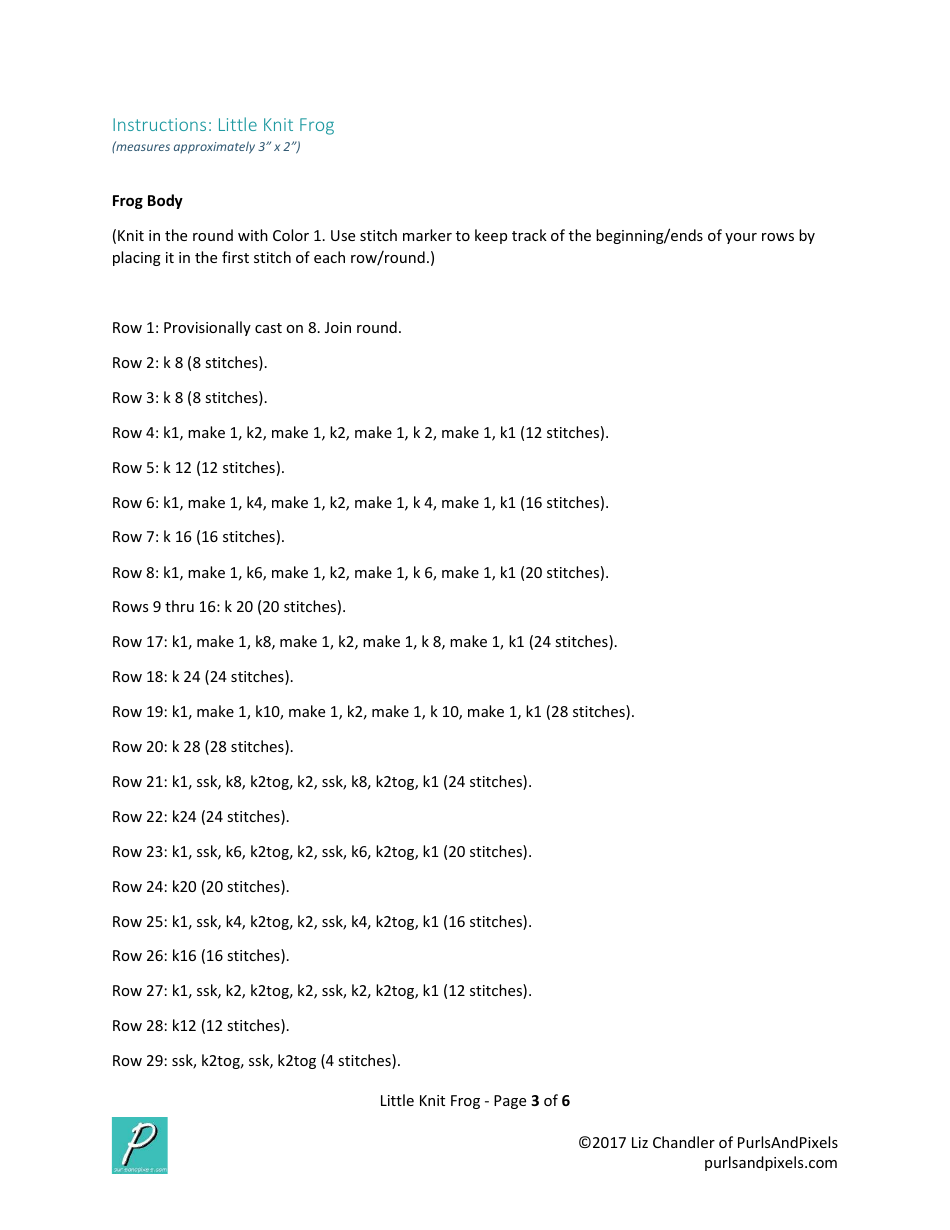 Little Frog Knitting Pattern - Purlsandpixels Download Printable PDF ...