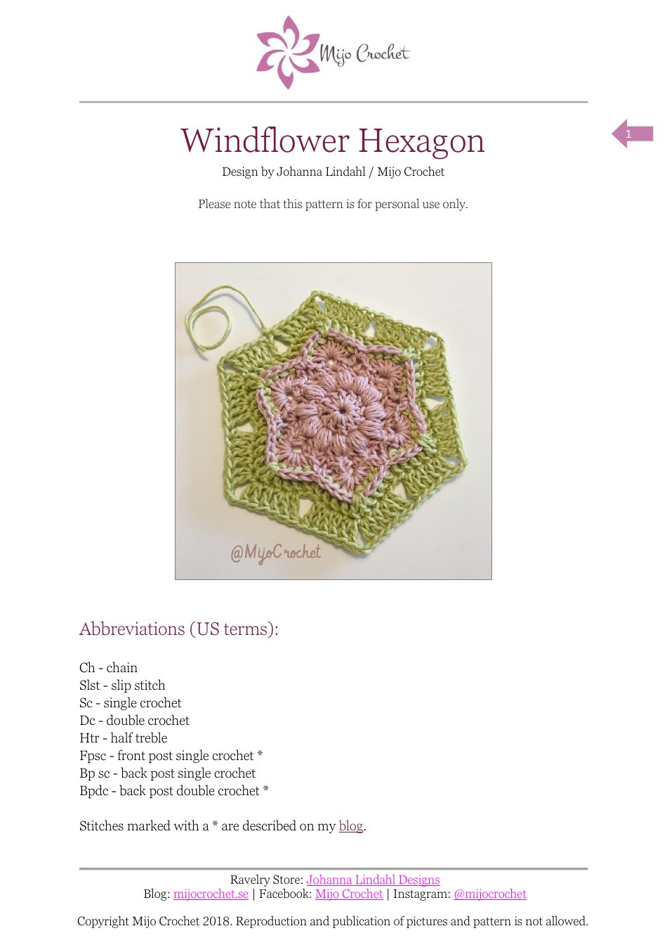 Windflower Hexagon Crochet Pattern - Mijo Crochet Download Printable ...